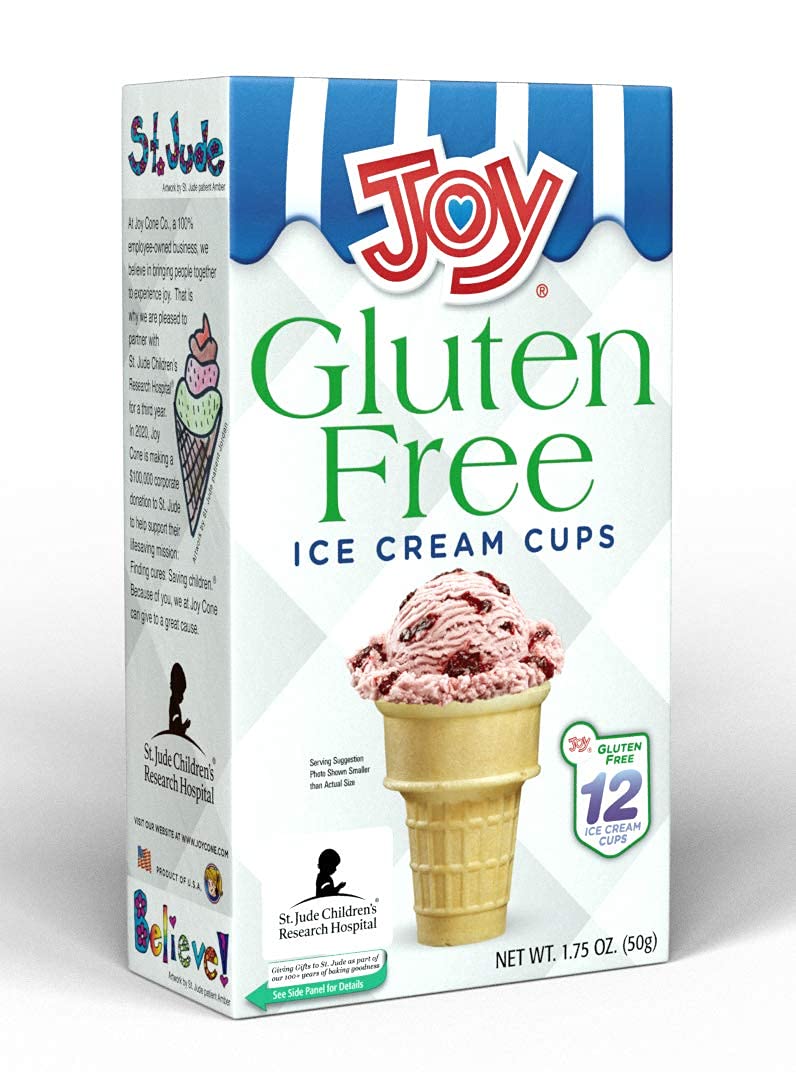 moofin Joy Gluten Free Ice Cream Cups Cones 1.75 Oz (Pack of 2, 12/pack), Joy Cake Cones - Bigger than Joy mini Ice Cream cones for kids, cake pops - Ice Cream Cups Golden Stainless Steel Spoon