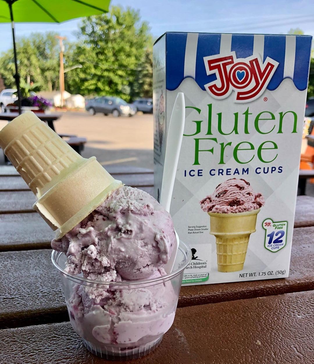 moofin Joy Gluten Free Ice Cream Cups Cones 1.75 Oz (Pack of 2, 12/pack), Joy Cake Cones - Bigger than Joy mini Ice Cream cones for kids, cake pops - Ice Cream Cups Golden Stainless Steel Spoon