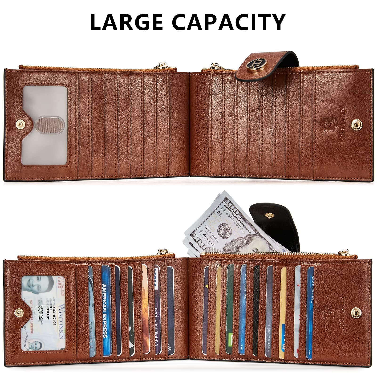 BOSTANTEN Leather Wallets budle Small Crpssbody bags fo women Brown with Black