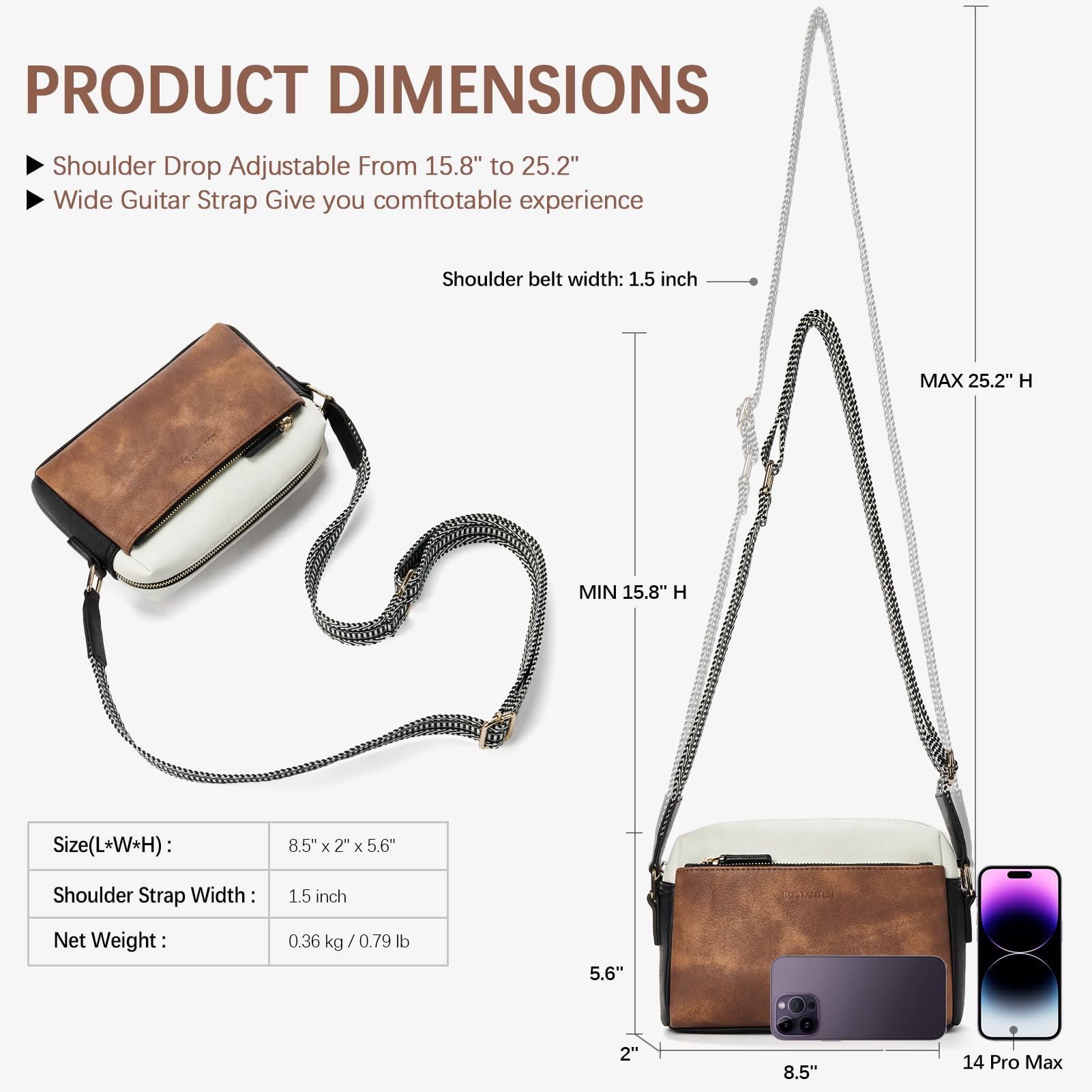 BOSTANTEN Leather Wallets budle Small Crpssbody bags fo women Brown with Black