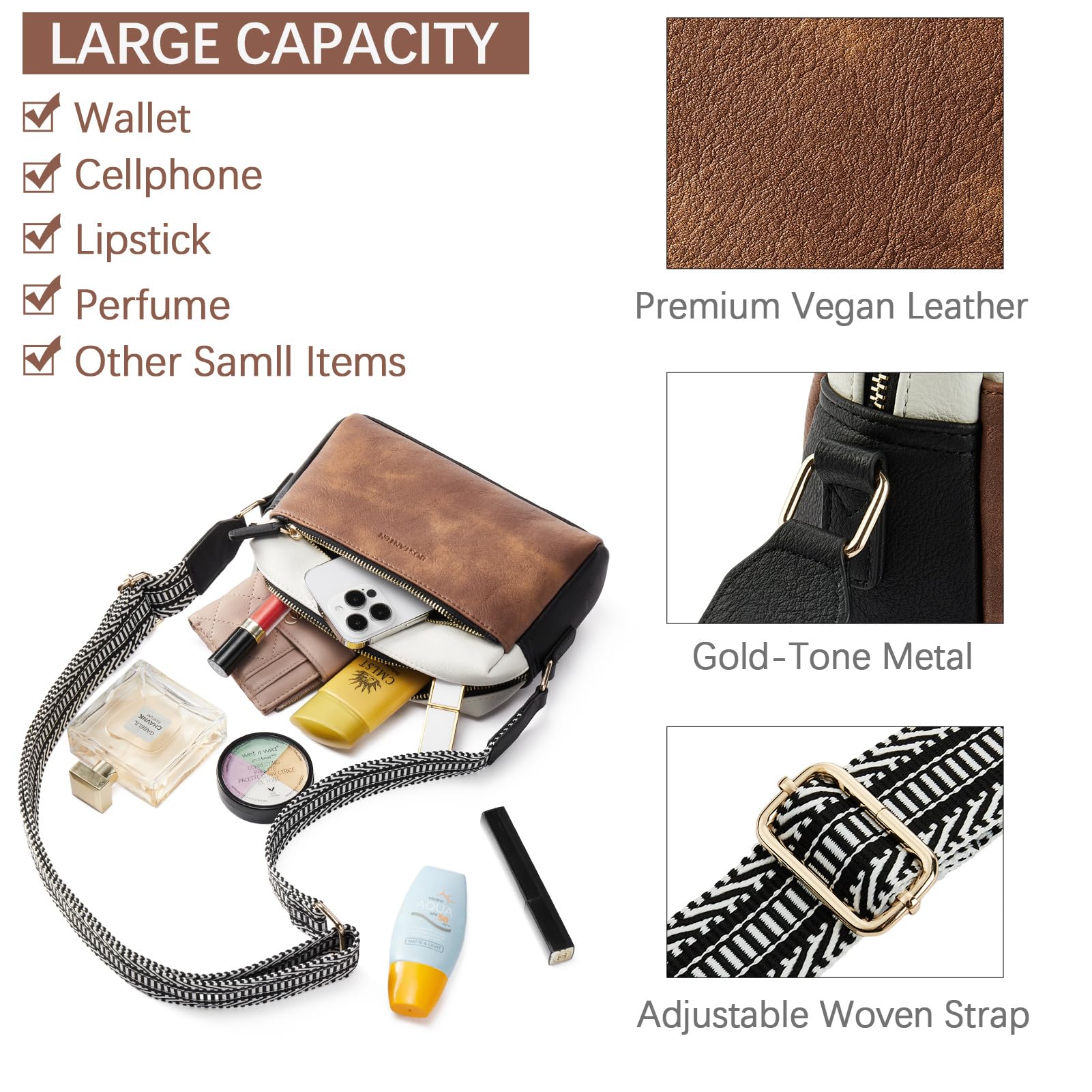 BOSTANTEN Leather Wallets budle Small Crpssbody bags fo women Brown with Black