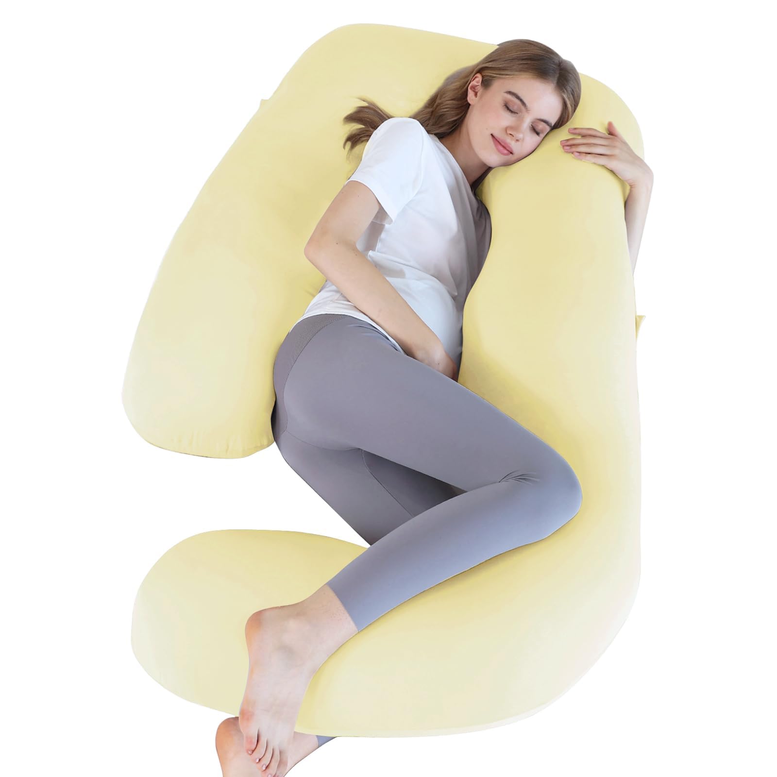 Sasttie Pregnancy Pillows for Sleeping, Maternity Pillow for Pregnant Women, U Shaped Body Pillow Pregnancy Must Haves, 59'' Full Pregnant Pillow with Removable Cover, Light Yellow,59''x31.5''
