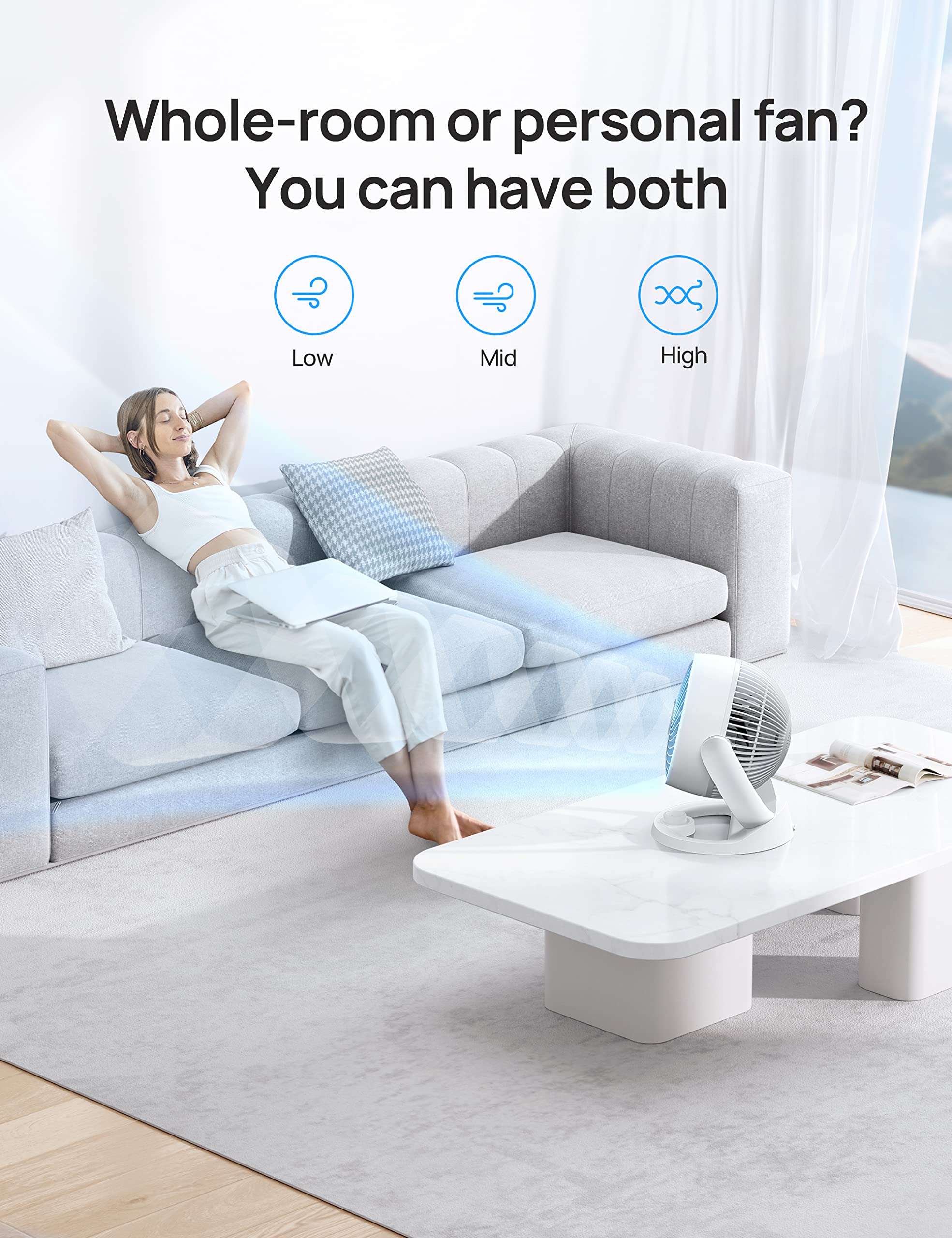 Dreo Nomad One Tower Fan Home Bedroom Fan - Quiet Cooling Fans to Circulate Air for Entire Room, Adjustable, Energy-Efficient, Portable