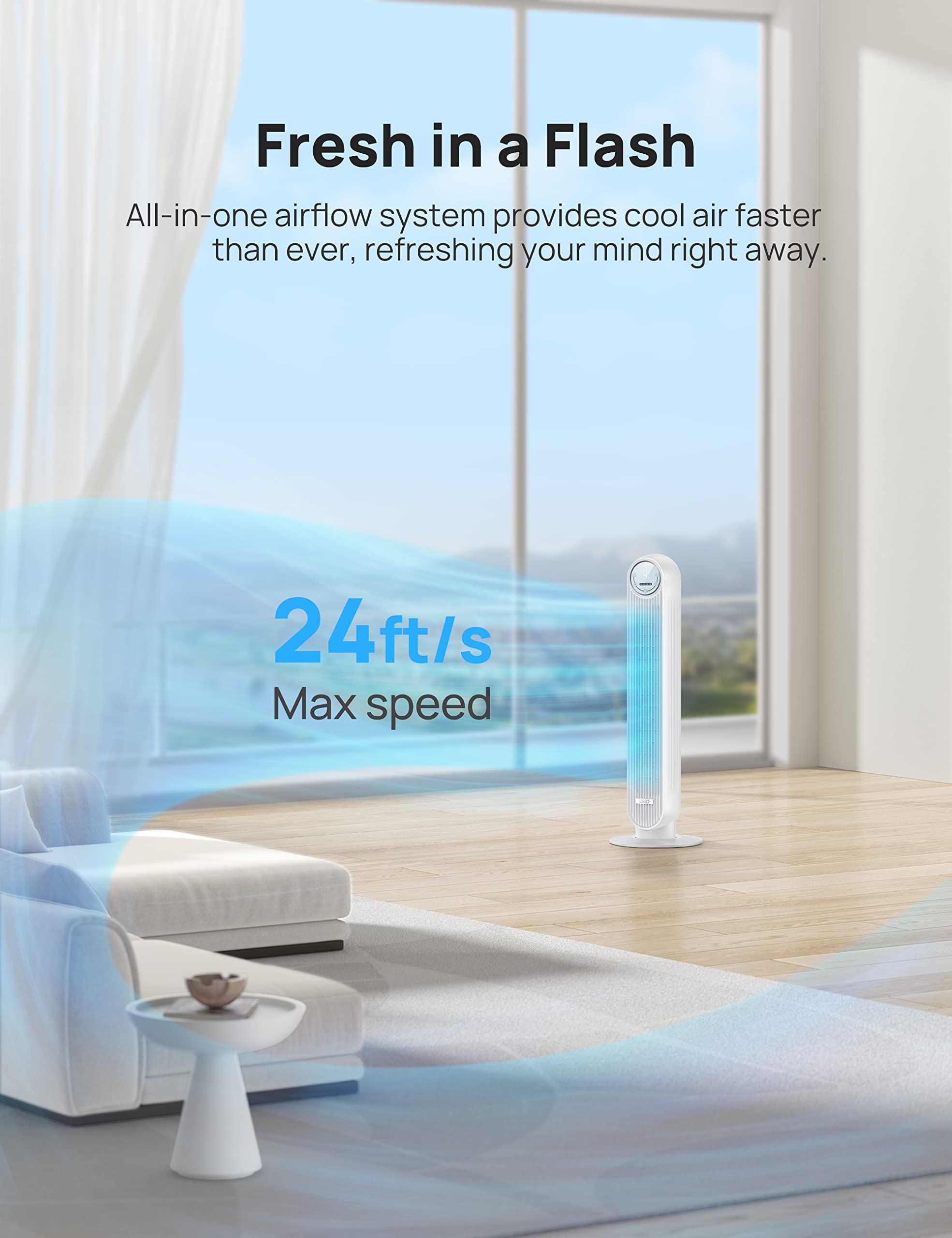 Dreo Nomad One Tower Fan Home Bedroom Fan - Quiet Cooling Fans to Circulate Air for Entire Room, Adjustable, Energy-Efficient, Portable