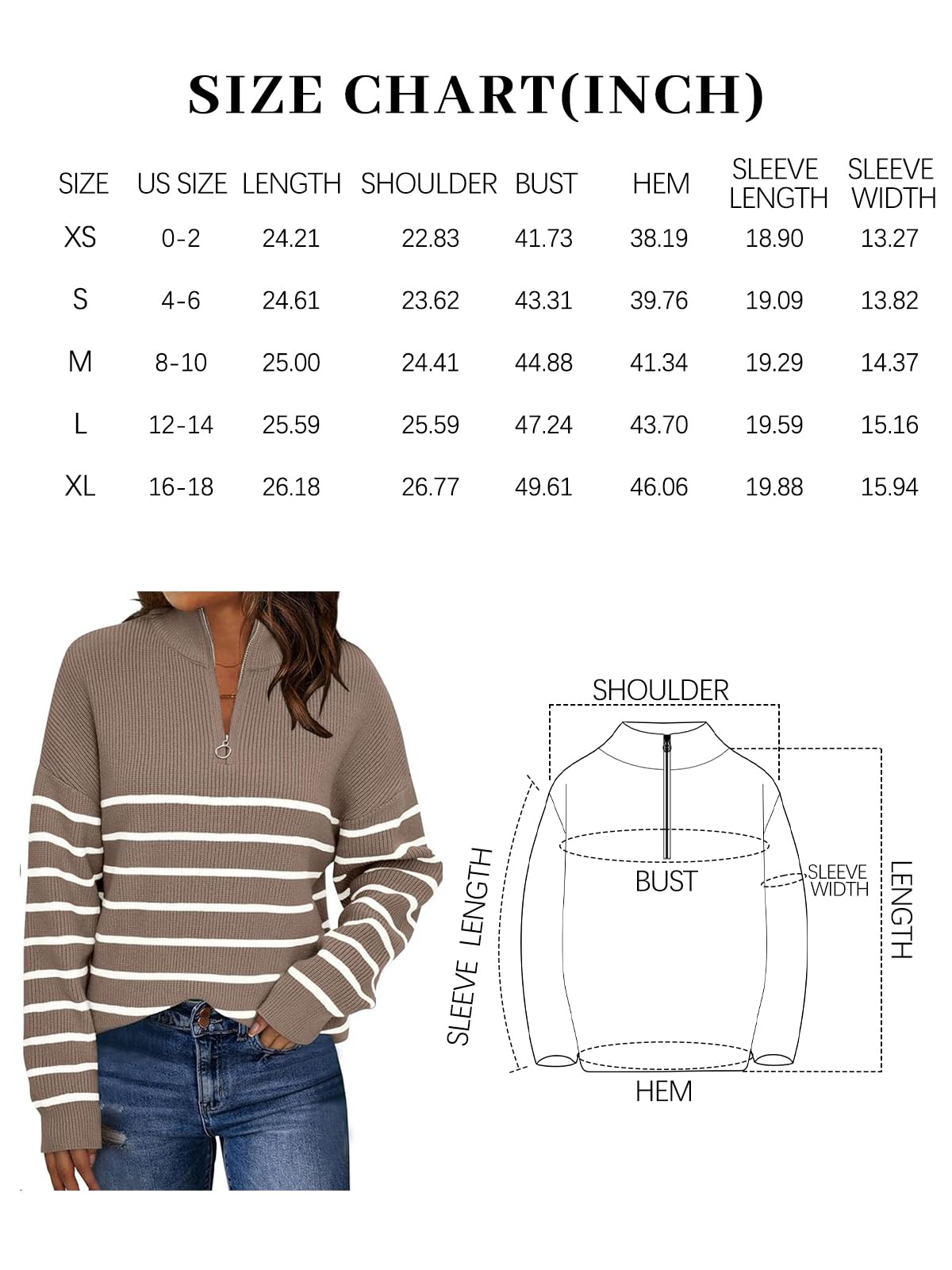 LILLUSORY Women's Quarter Zip Striped Oversized Sweater 2025 Mock Turtleneck Fall Fashion Outfit Apricot-Black M