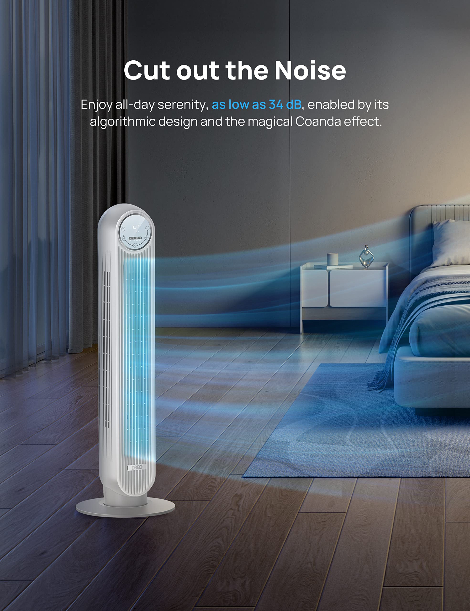 Dreo Nomad One Tower Fan Home Bedroom Fan - Quiet Cooling Fans to Circulate Air for Entire Room, Adjustable, Energy-Efficient, Portable
