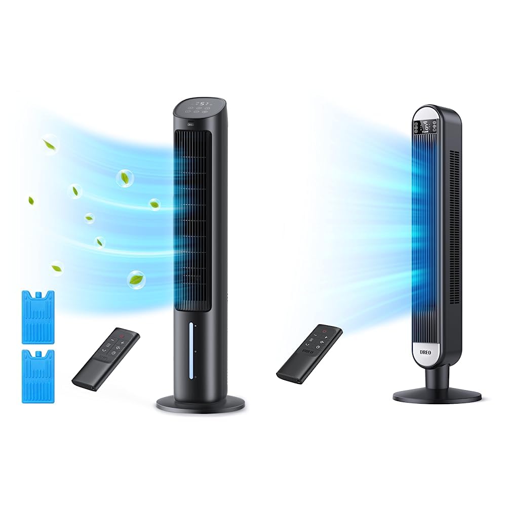 Dreo Evaporative Air Cooler, 40" Tower Fans that Blow Cold Air, 2023 Upgrade Cooling Fan with 80° Oscillating & Tower Fans for Home, 42 Inch 90° Oscillating fan for Bedroom Indoors, Floor Fan