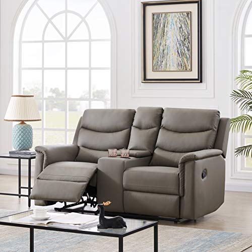 ERYE Faux Leather Manual Motion Reclining Loveseat Sectional Sofa Couch with 2 Cup Holders and Two Recliner Chaise,PU Wall Hugger Sofa & Couch for Home Theater Apartment RV Living Room Furniture Sets