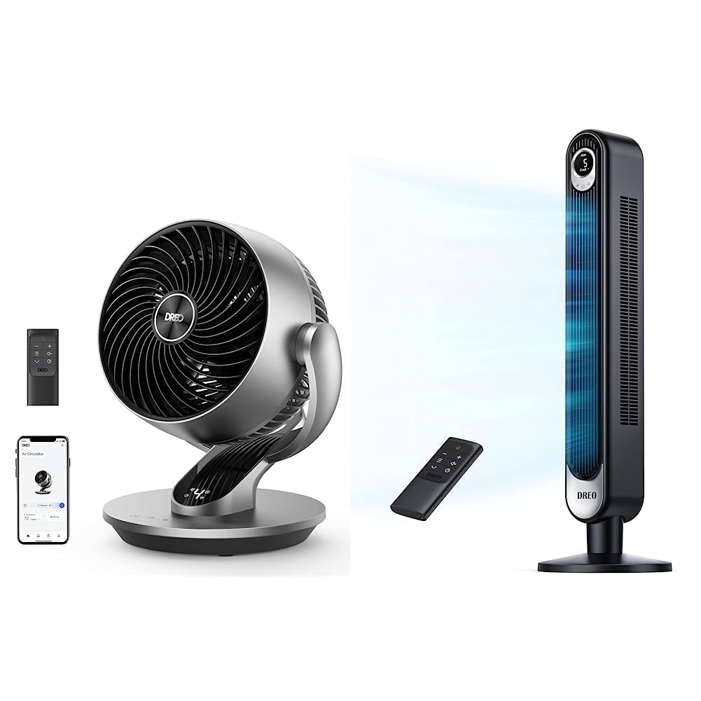 Dreo Smart Desk Fan for Bedroom, Powerful 70 ft Whole Room Air Circulator Fan, 120°+90° oscillating fans & Tower Fan 42 Inch, Cruiser Pro T1 Quiet Oscillating Bladeless Fan with Remote