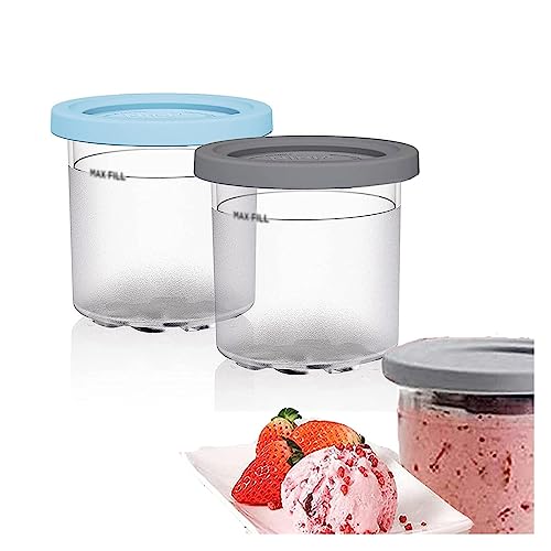 EVANEM 2/4/6PCS Creami Pints, for Ninja Creami Pints Lids,16 OZ Creami Deluxe Pints Bpa-Free,Dishwasher Safe Compatible NC301 NC300 NC299AMZ Series Ice Cream Maker,Gray+Blue-4PCS