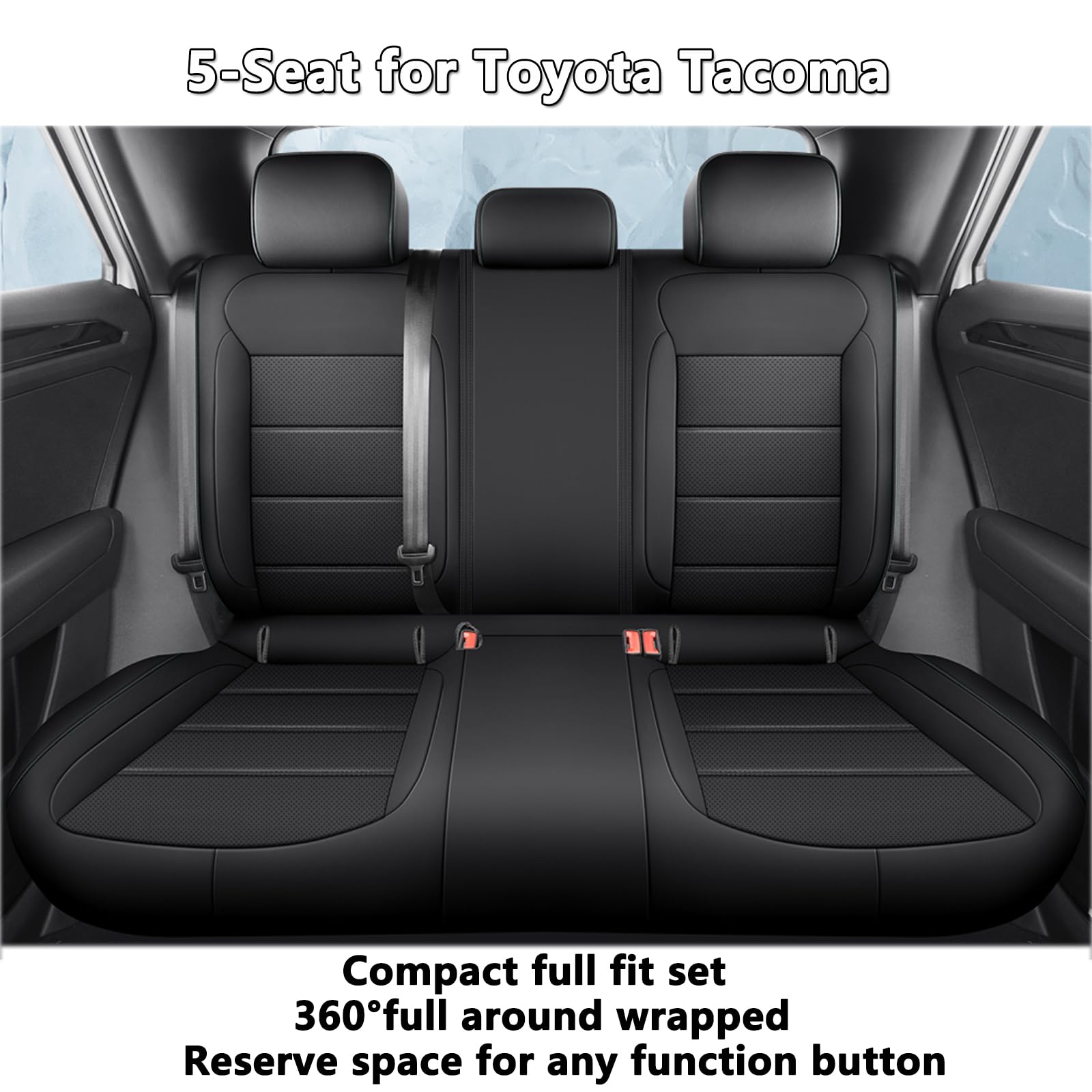 HKZ Custom Fit Tacoma Car Seat Covers for Toyota Tacoma 2016 2017 2018 2019 2020 2021 2022 2023 Double Cab/Access Cab - Front Row Only,2-Seats Set Leather (Black)
