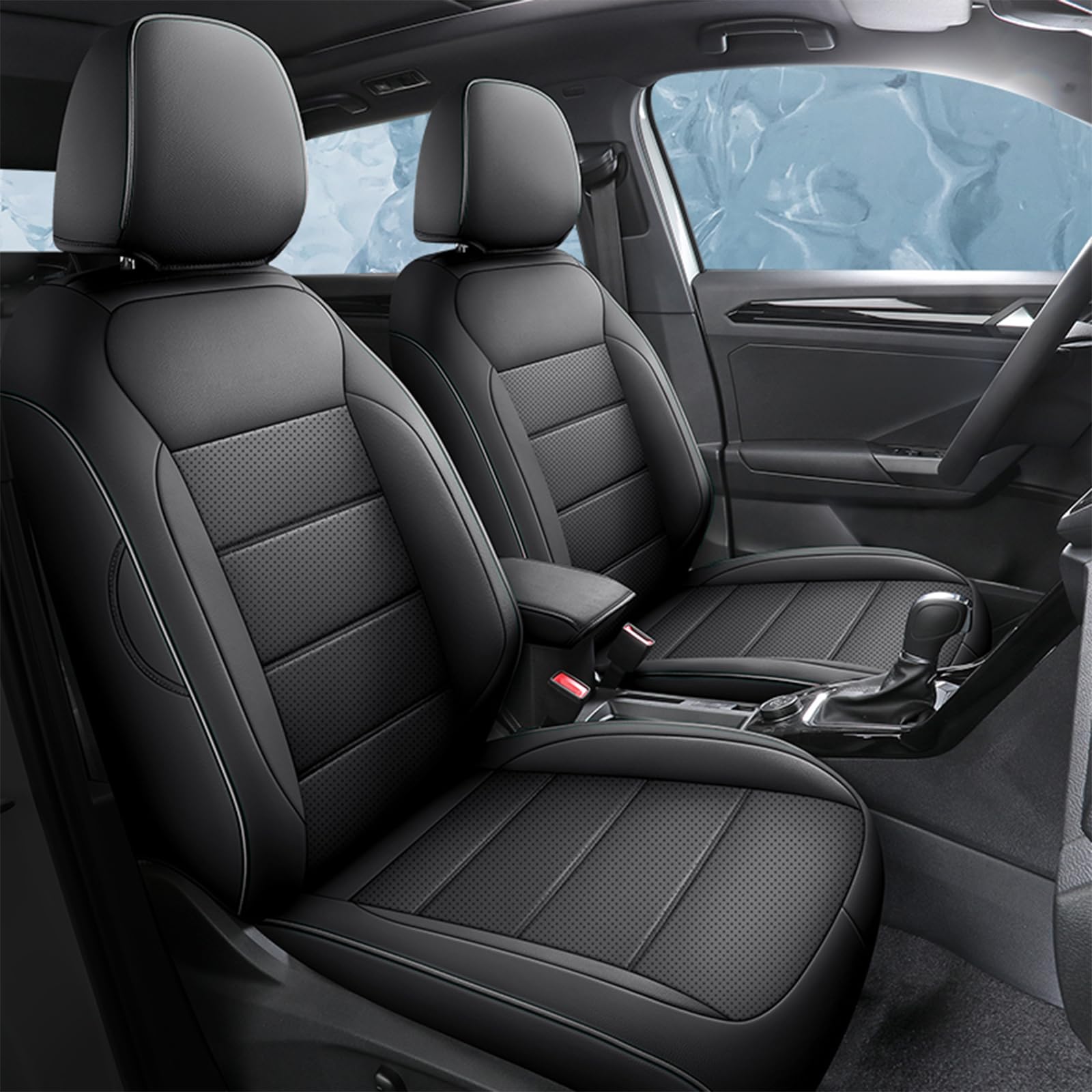 HKZ Custom Fit Tacoma Car Seat Covers for Toyota Tacoma 2016 2017 2018 2019 2020 2021 2022 2023 Double Cab/Access Cab - Front Row Only,2-Seats Set Leather (Black)
