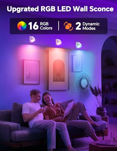 PURSNIC LED Wall Sconces, 16 RGB Colors Dimmable, Wireless Rechargeable Battery Operated, Wall Light with Remote, Magnetic 360°Ball, Auto Timer for Bedroom, Living Room, Hallway, White