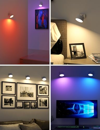 PURSNIC LED Wall Sconces, 16 RGB Colors Dimmable, Wireless Rechargeable Battery Operated, Wall Light with Remote, Magnetic 360°Ball, Auto Timer for Bedroom, Living Room, Hallway, White