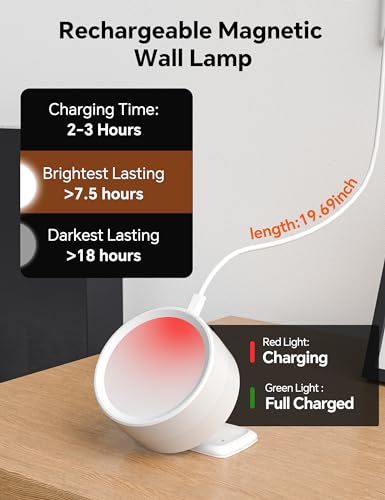 PURSNIC LED Wall Sconces, 16 RGB Colors Dimmable, Wireless Rechargeable Battery Operated, Wall Light with Remote, Magnetic 360°Ball, Auto Timer for Bedroom, Living Room, Hallway, White