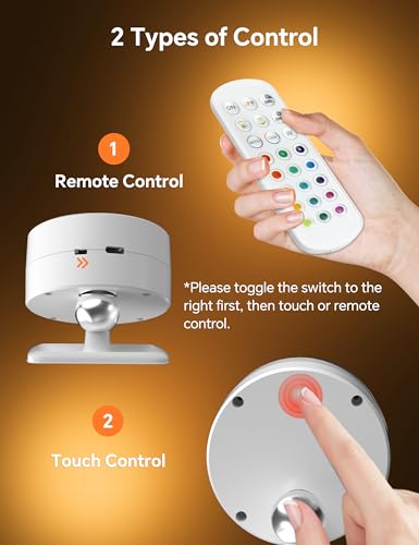 PURSNIC LED Wall Sconces, 16 RGB Colors Dimmable, Wireless Rechargeable Battery Operated, Wall Light with Remote, Magnetic 360°Ball, Auto Timer for Bedroom, Living Room, Hallway, White