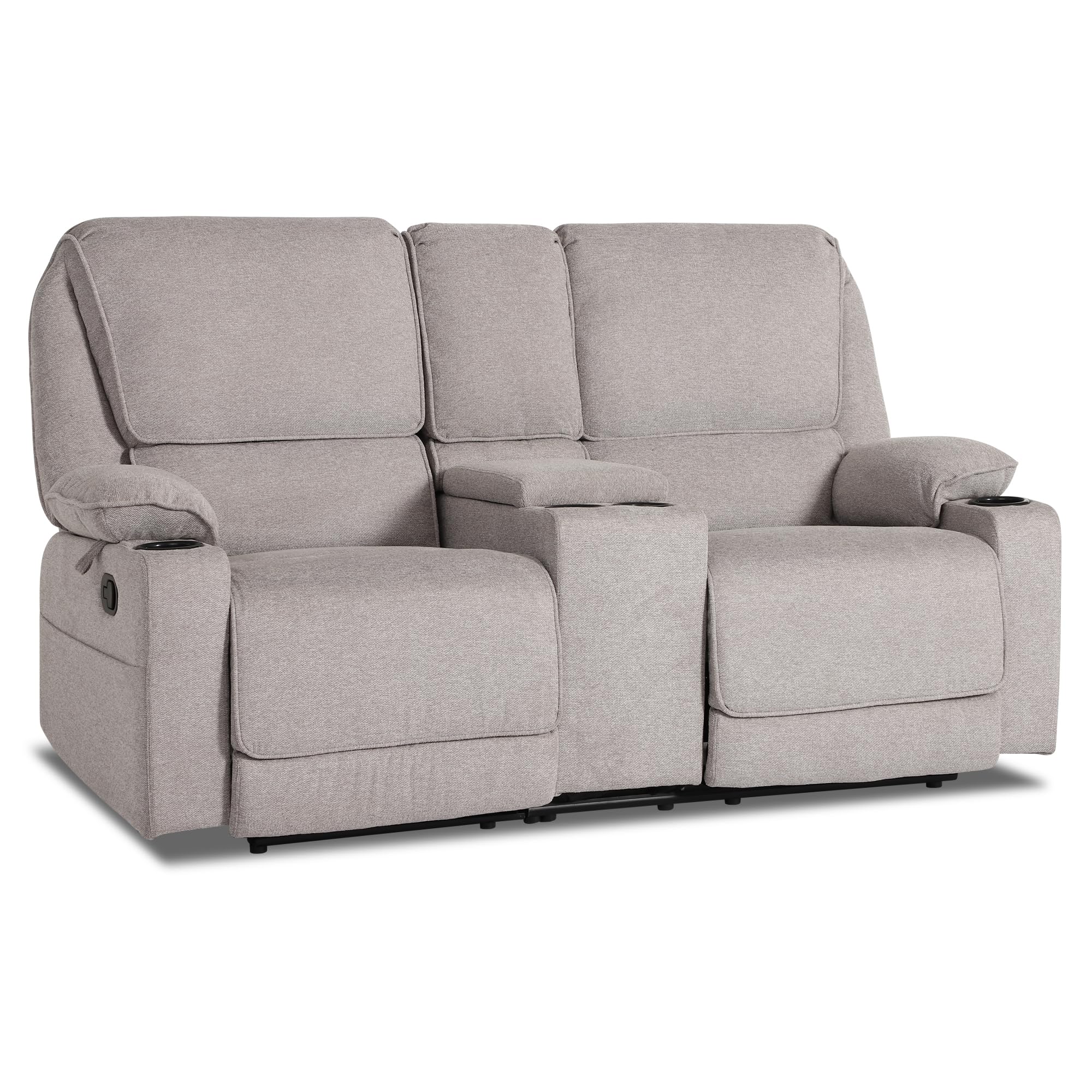 YOCONYO Loveseat Recliner, RV Reclining Loveseat, Home Theater Seating, Manual Loveseat with Console, 4 Cup Holders, 2-Seater Recliner Sofa, RV Furniture for Travel Trailers, Livingroom (Light Grey)