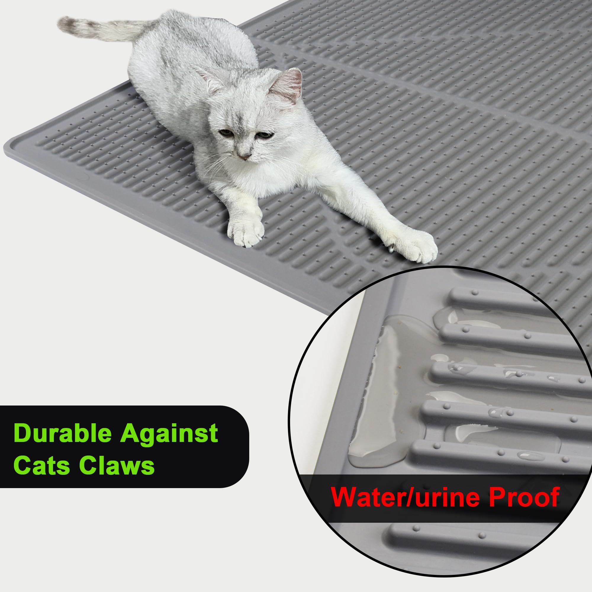 Mofason Cat Litter Mat XXL - Waterproof Kitty Litter Box mat for Floor - Extra Large Pet Trapping Litter Rug Pad - Silicone Cat Supplies & Accessories for Indoor Cats (38" x 25") -Grey