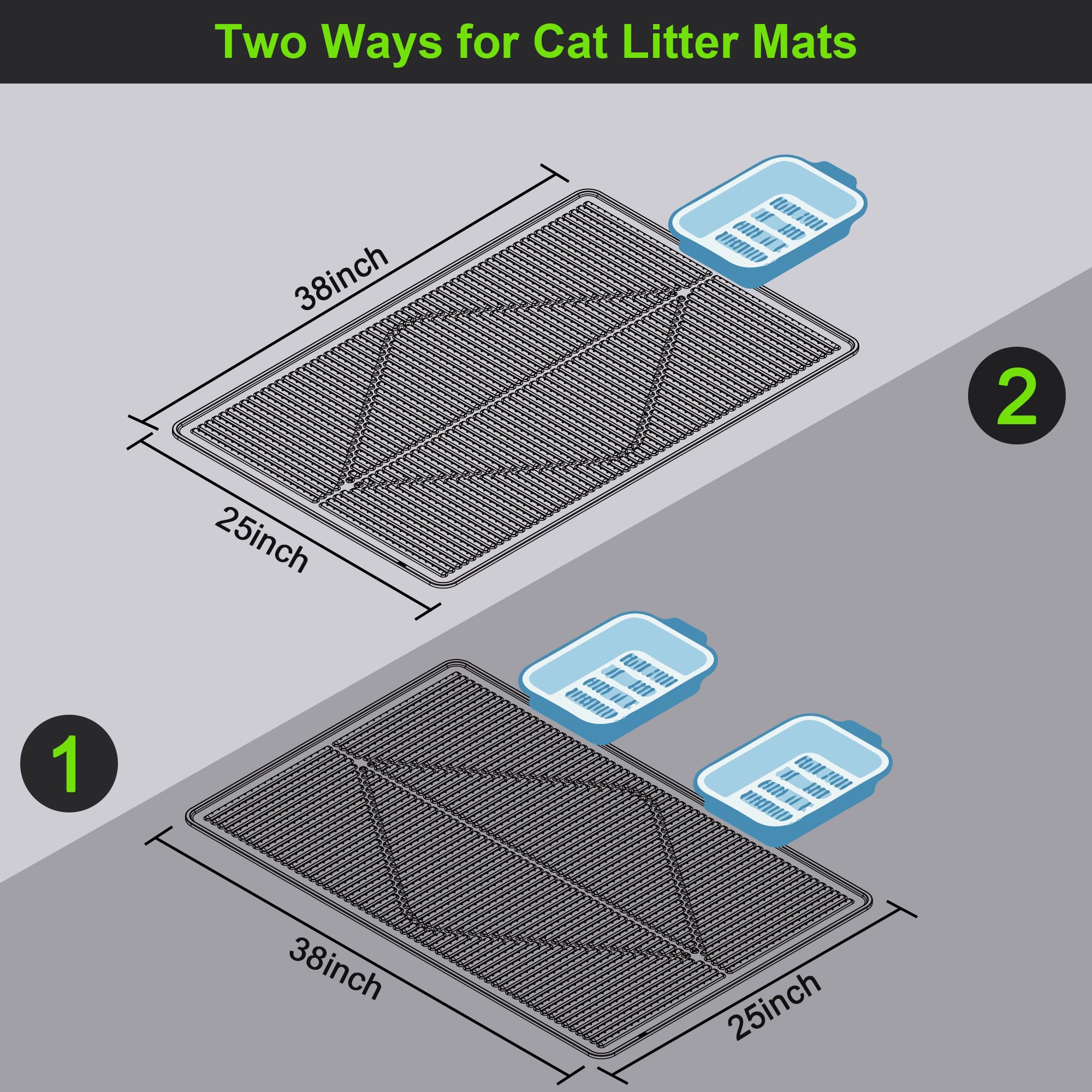 Mofason Cat Litter Mat XXL - Waterproof Kitty Litter Box mat for Floor - Extra Large Pet Trapping Litter Rug Pad - Silicone Cat Supplies & Accessories for Indoor Cats (38" x 25") -Grey