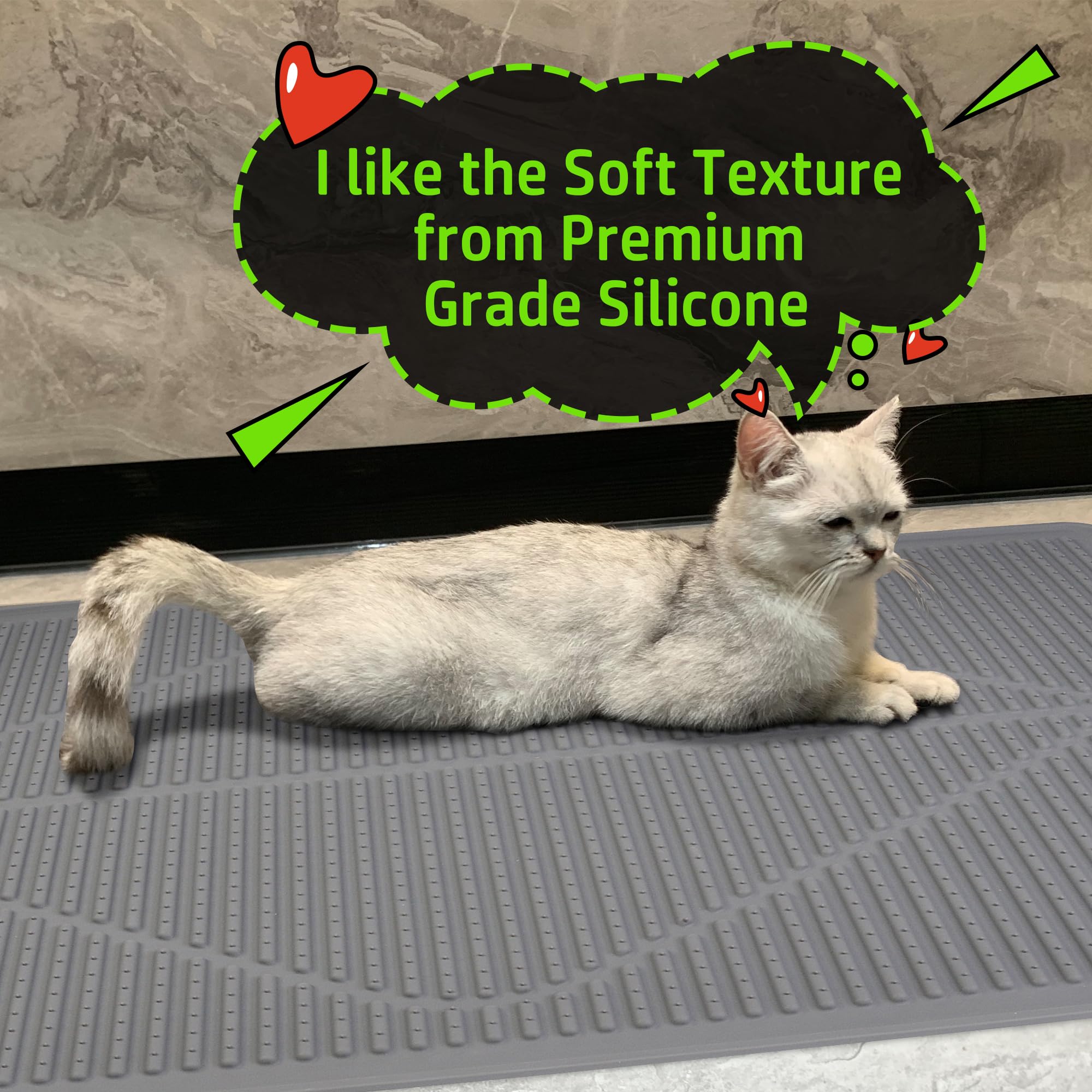 Mofason Cat Litter Mat XXL - Waterproof Kitty Litter Box mat for Floor - Extra Large Pet Trapping Litter Rug Pad - Silicone Cat Supplies & Accessories for Indoor Cats (38" x 25") -Grey