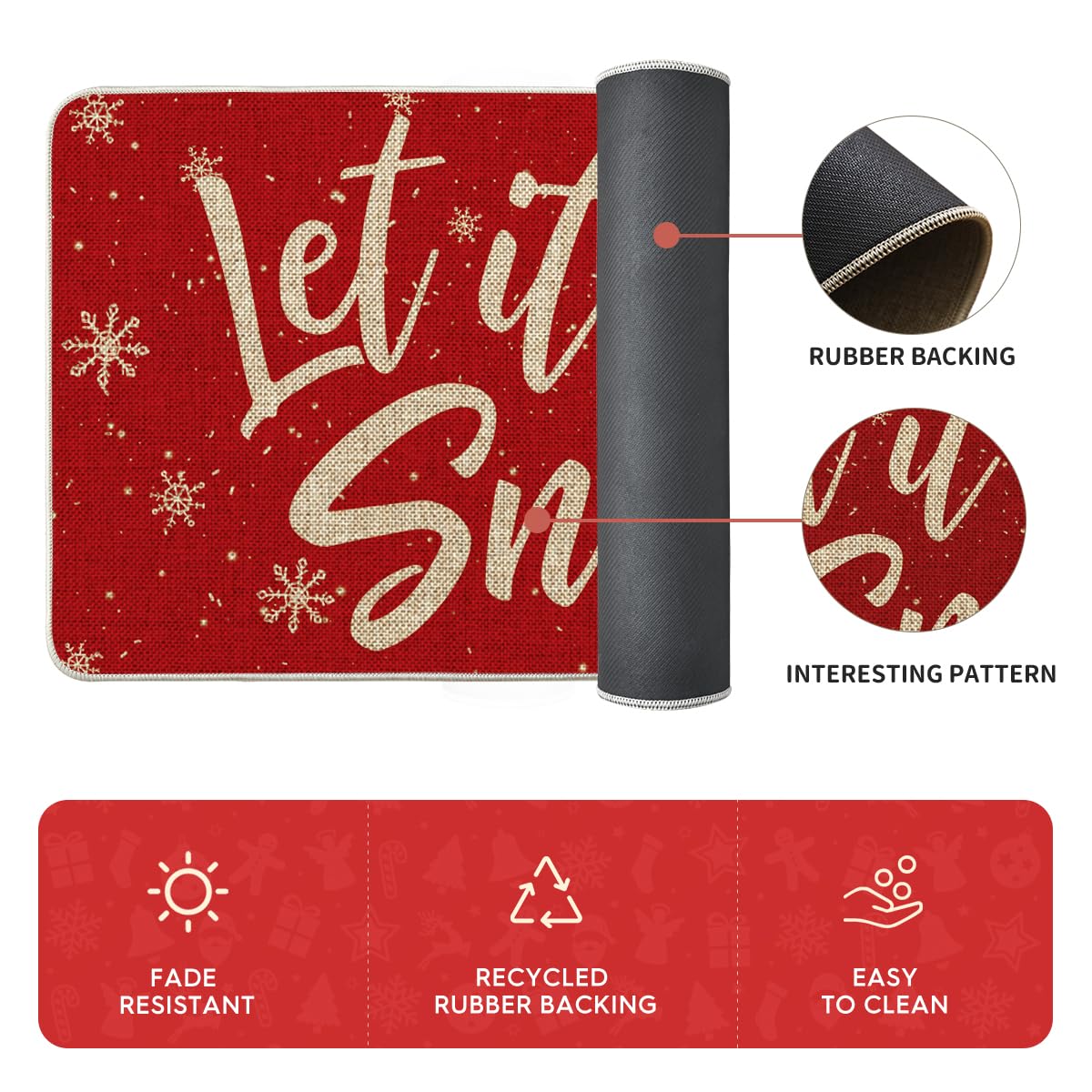 Artoid Mode Red Let It Snow Snowflake Snowman Winter Kitchen Mats Set of 2, Christmas Decor Low-Profile Kitchen Rugs for Floor - 17x29 and 17x47 Inch