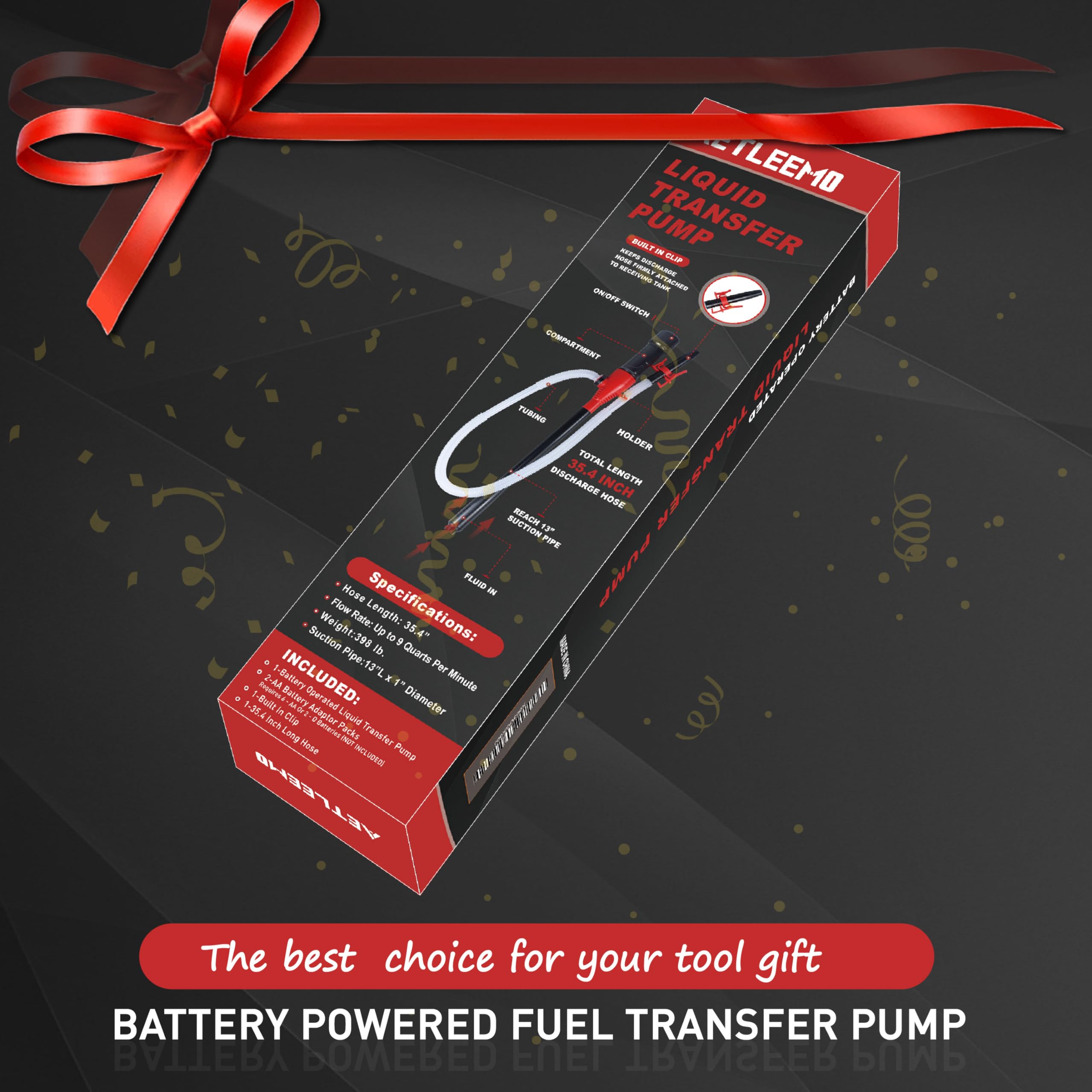 Portable Power Battery Pump, Water&Fuel Transfer Pump Up to 2.2 GPM, Battery Operated Siphon Liquid Extractor, 35.4 in Hose for Gasoline Diesel Oil Fish Tank