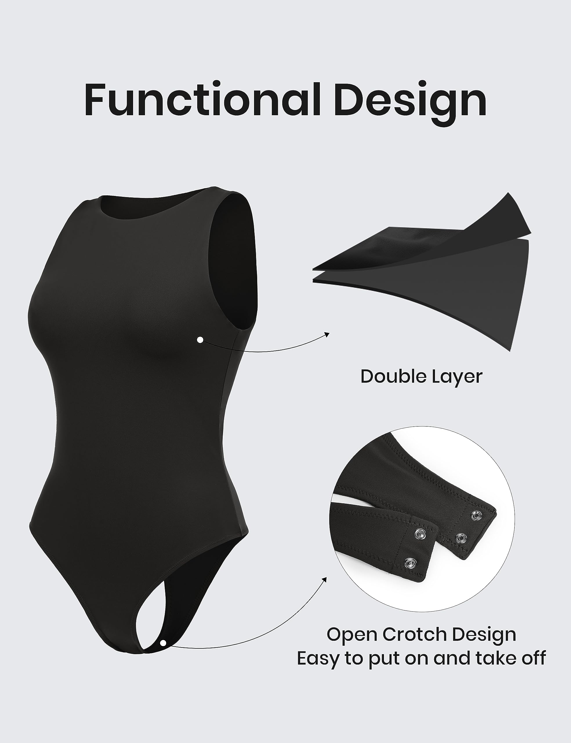 CRZ YOGA Butterluxe Sleeveless Bodysuit for Women High Neck Double Lined Sexy Tank Tops Racerback Thong Jumpsuits Black Medium