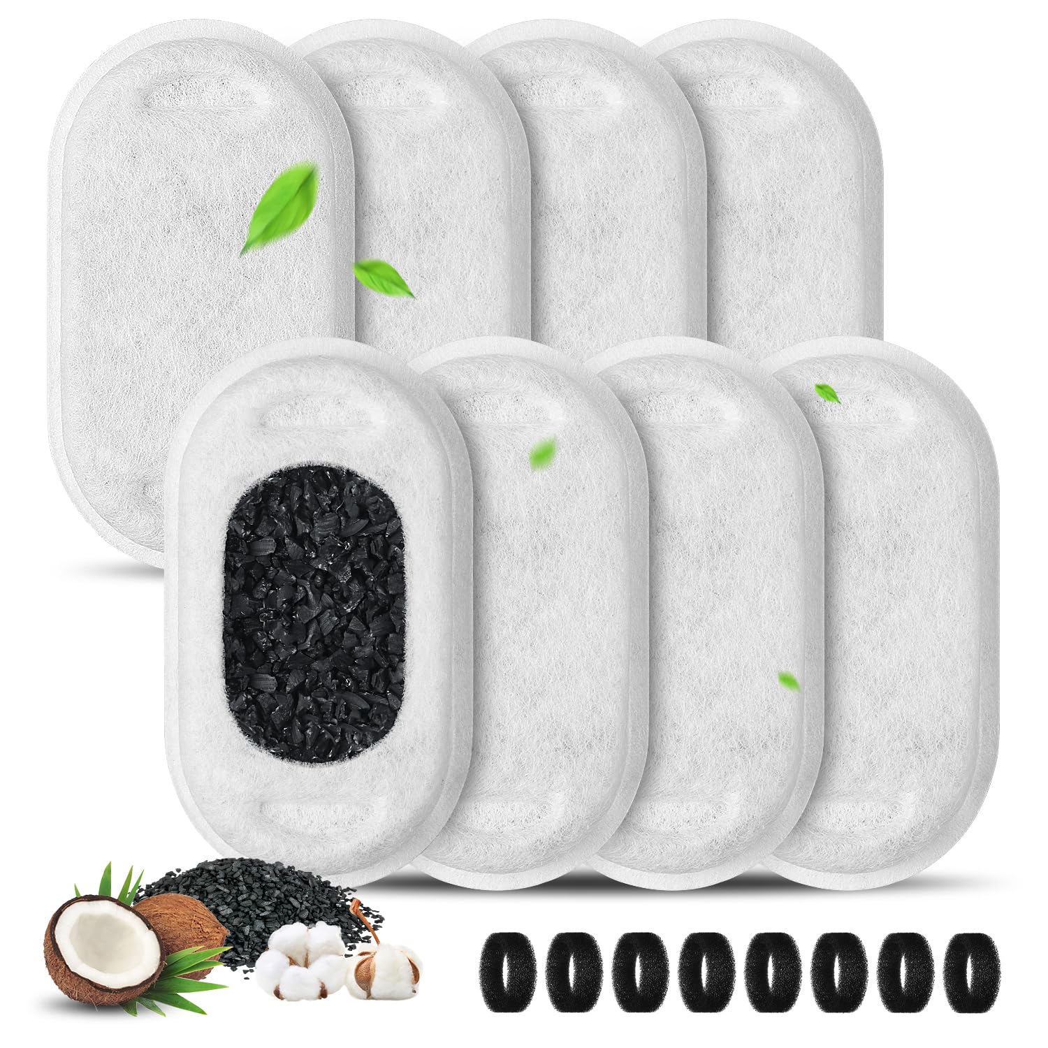 Upetcasl 8 Packs Cat Water Fountain Filter 4 Months Set of Pet Fountain Filter Replacement for Ultra Quiet Stainless Steel Pet Water Fountain (8 Filters&8 Sponges)