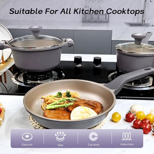Pots and Pans Set with Premium Nonstick Coating, 5-Piece Kitchen Cookware Sets PFOA & PFAS Free, Pots and Pans Cooking Utensils Set Induction/Gas/Electric Compatible, Dishwasher Safe