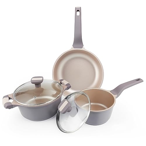 Pots and Pans Set with Premium Nonstick Coating, 5-Piece Kitchen Cookware Sets PFOA & PFAS Free, Pots and Pans Cooking Utensils Set Induction/Gas/Electric Compatible, Dishwasher Safe
