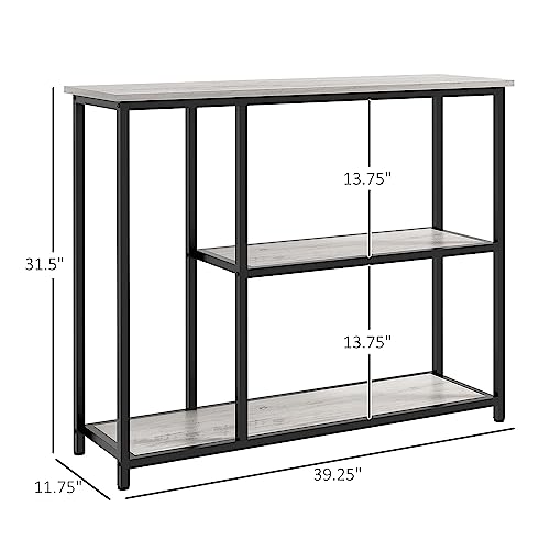 HOMCOM 39" Console Table, Modern Sofa Table with 2 Storage Shelves, Steel Frame, Narrow Entryway Table for Hallway, Gray