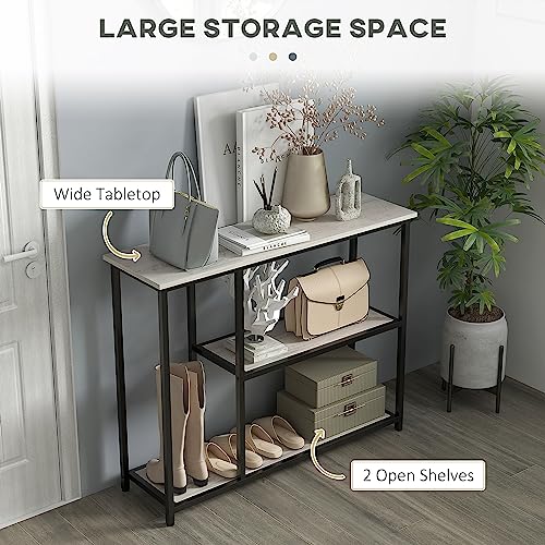 HOMCOM 39" Console Table, Modern Sofa Table with 2 Storage Shelves, Steel Frame, Narrow Entryway Table for Hallway, Gray