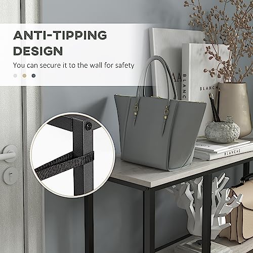 HOMCOM 39" Console Table, Modern Sofa Table with 2 Storage Shelves, Steel Frame, Narrow Entryway Table for Hallway, Gray