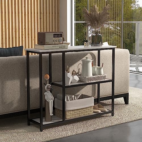 HOMCOM 39" Console Table, Modern Sofa Table with 2 Storage Shelves, Steel Frame, Narrow Entryway Table for Hallway, Gray
