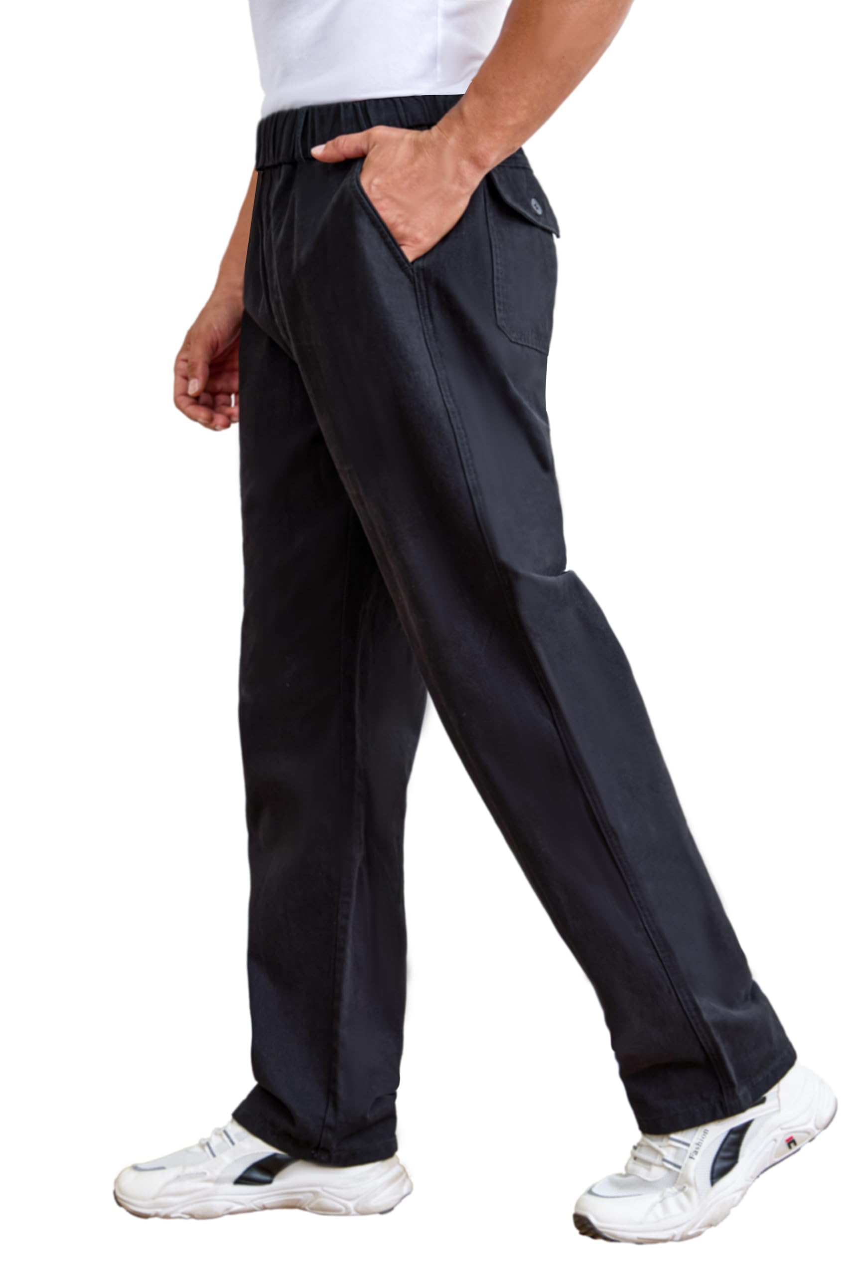 voeeron Mens Elastic Waist Pants Relaxed Fit Casual Pant for Seniors Stretch Fabric 38x32 Black