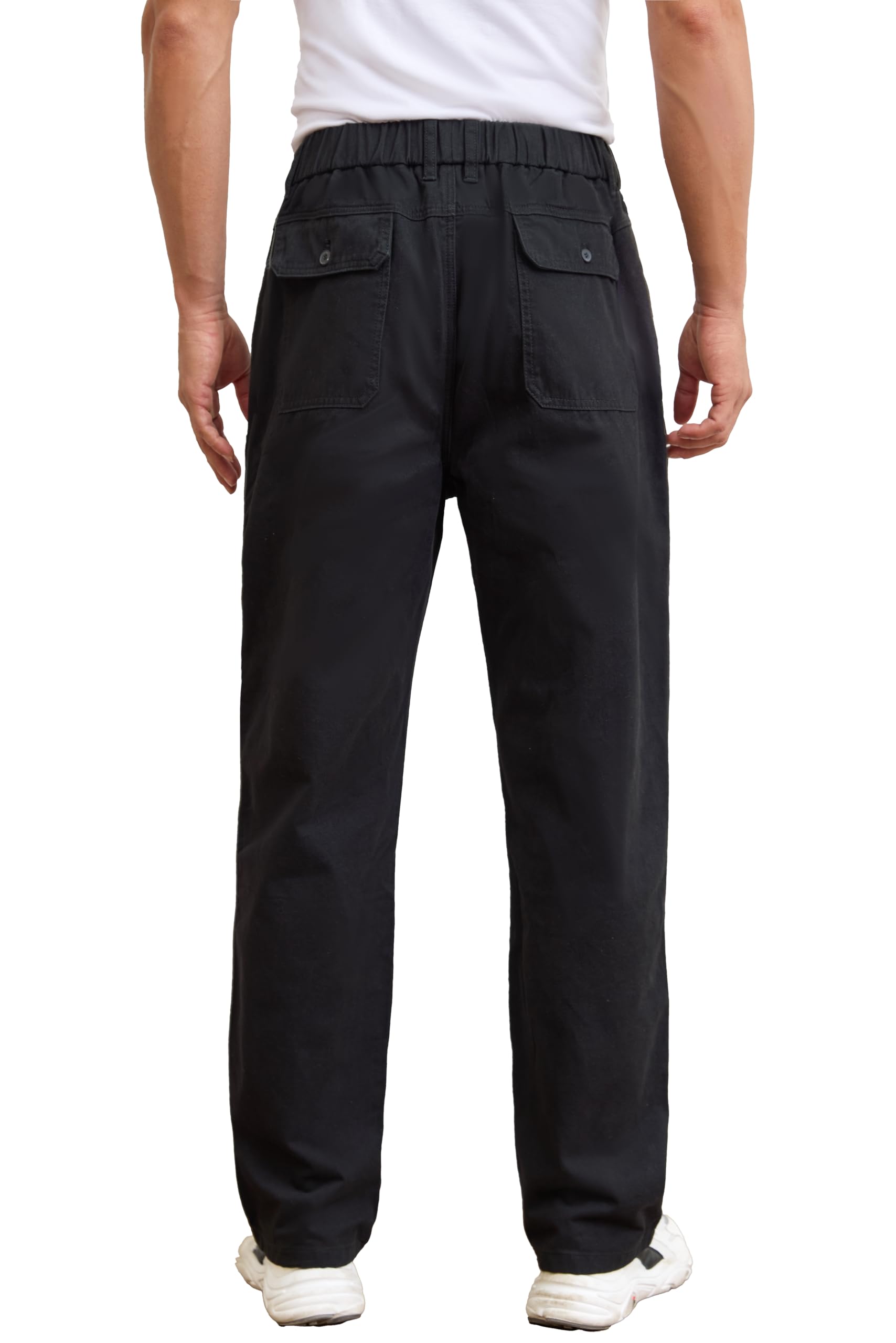 voeeron Mens Elastic Waist Pants Relaxed Fit Casual Pant for Seniors Stretch Fabric 38x32 Black