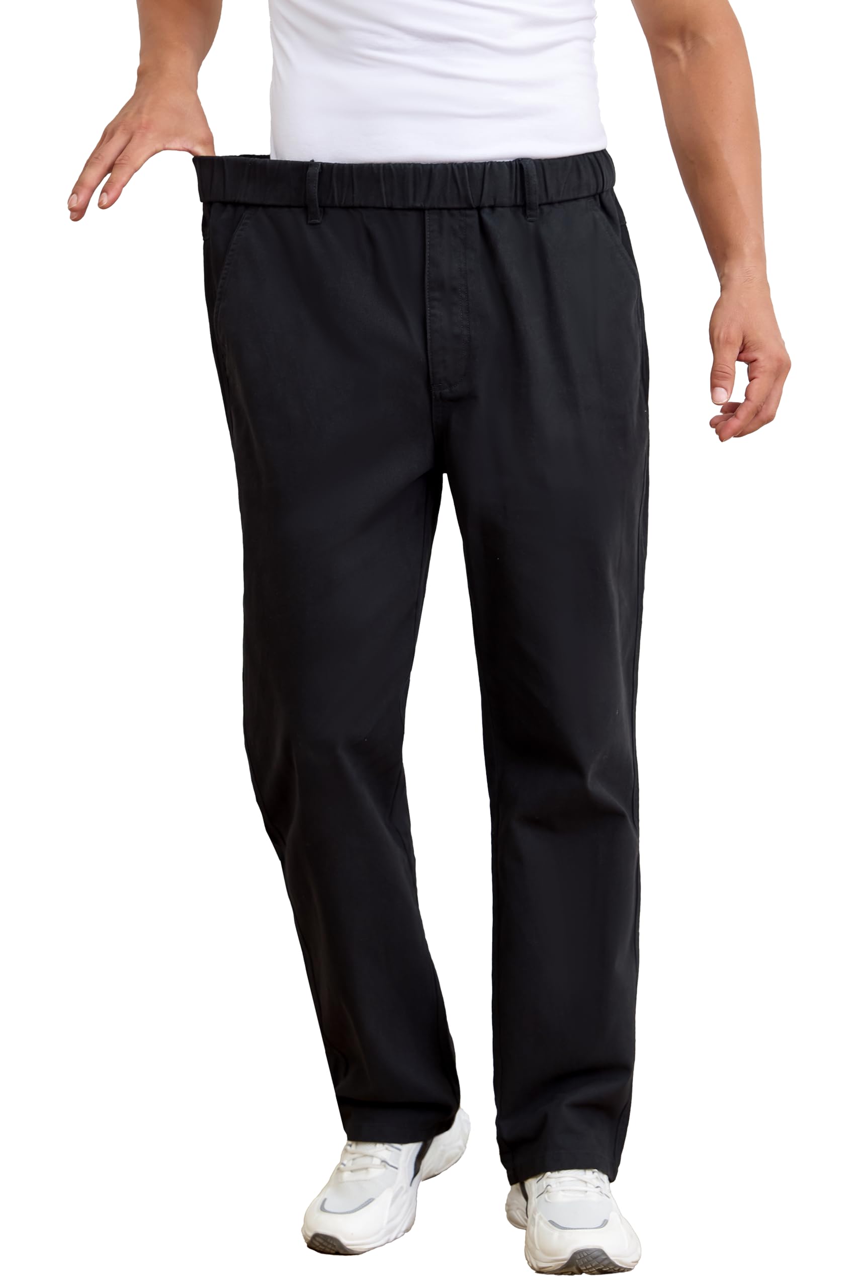 voeeron Mens Elastic Waist Pants Relaxed Fit Casual Pant for Seniors Stretch Fabric 38x32 Black