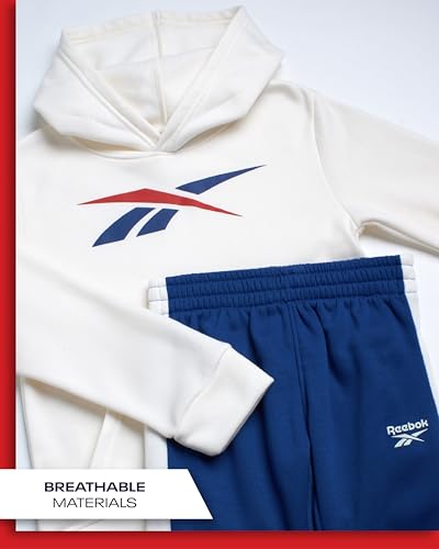 Reebok Baby Boys' Active Sweatsuit - 2 Piece Fleece Hoodie Sweatshirt and Jogger Sweatpants - Clothing Set Toddler/Boy, 2T-7, Size 7, Chalk