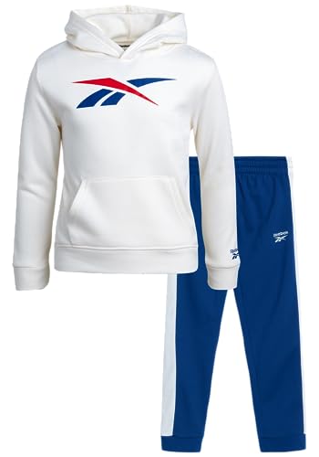 Reebok Baby Boys' Active Sweatsuit - 2 Piece Fleece Hoodie Sweatshirt and Jogger Sweatpants - Clothing Set Toddler/Boy, 2T-7, Size 7, Chalk