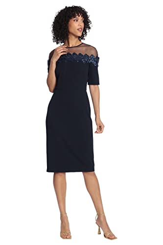 Maggy London Women's Mesh Yoke Pencil Skirt Dress with Applique Trim, Twilight Navy