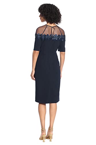 Maggy London Women's Mesh Yoke Pencil Skirt Dress with Applique Trim, Twilight Navy