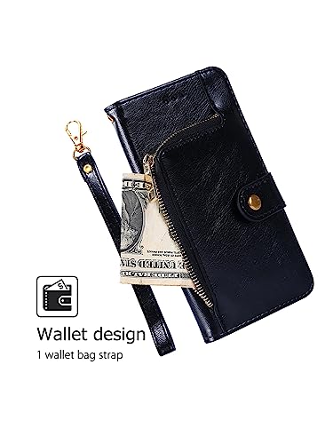 Arseaiy Case for Samsung Galaxy A04 4G Flip Phone Case PU Leather Zipper Pocket Wallet Case Cover with Card Holder Kickstand Shell Black