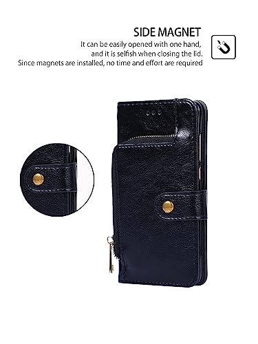 Arseaiy Case for Samsung Galaxy A04 4G Flip Phone Case PU Leather Zipper Pocket Wallet Case Cover with Card Holder Kickstand Shell Black
