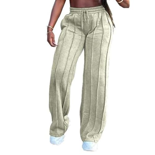 PINSV Women's Casual Wide Leg Pants High Waisted Drawstring Baggy Sweatpants Elastic Straight Leg Trousers Pull On Lounge Pants Grey 722 XL