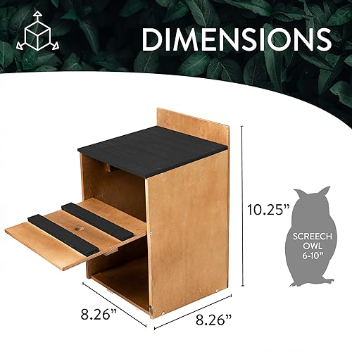 Kind Innovations Owl House DIY Easy Build Kit Owl Nesting Boxes Owl w/Perch Box for Outside Screech Owl Nesting Box Barn Owl bat Houses for Outdoors Owls Nest Squirrel Nesting Box (Flat Roof)