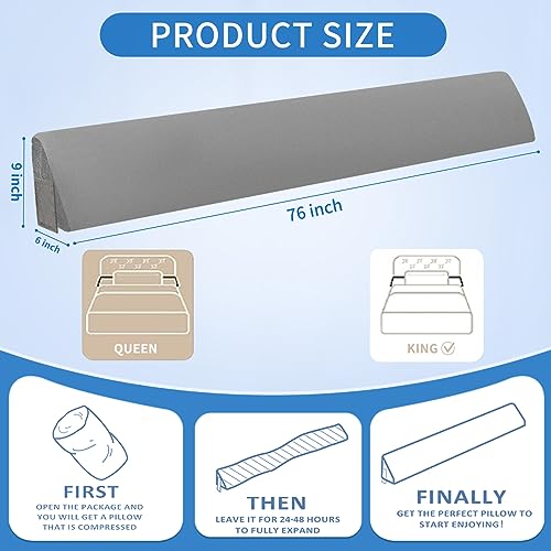 FSCGIFE King Size (76"x10"x6") Bed Wedge Pillow for Headboard Bed Gap Filler (0-6"), Headboard Pillow Wedge Mattress Wedge Pillow to Fill The Gap Between Headboard and Mattress