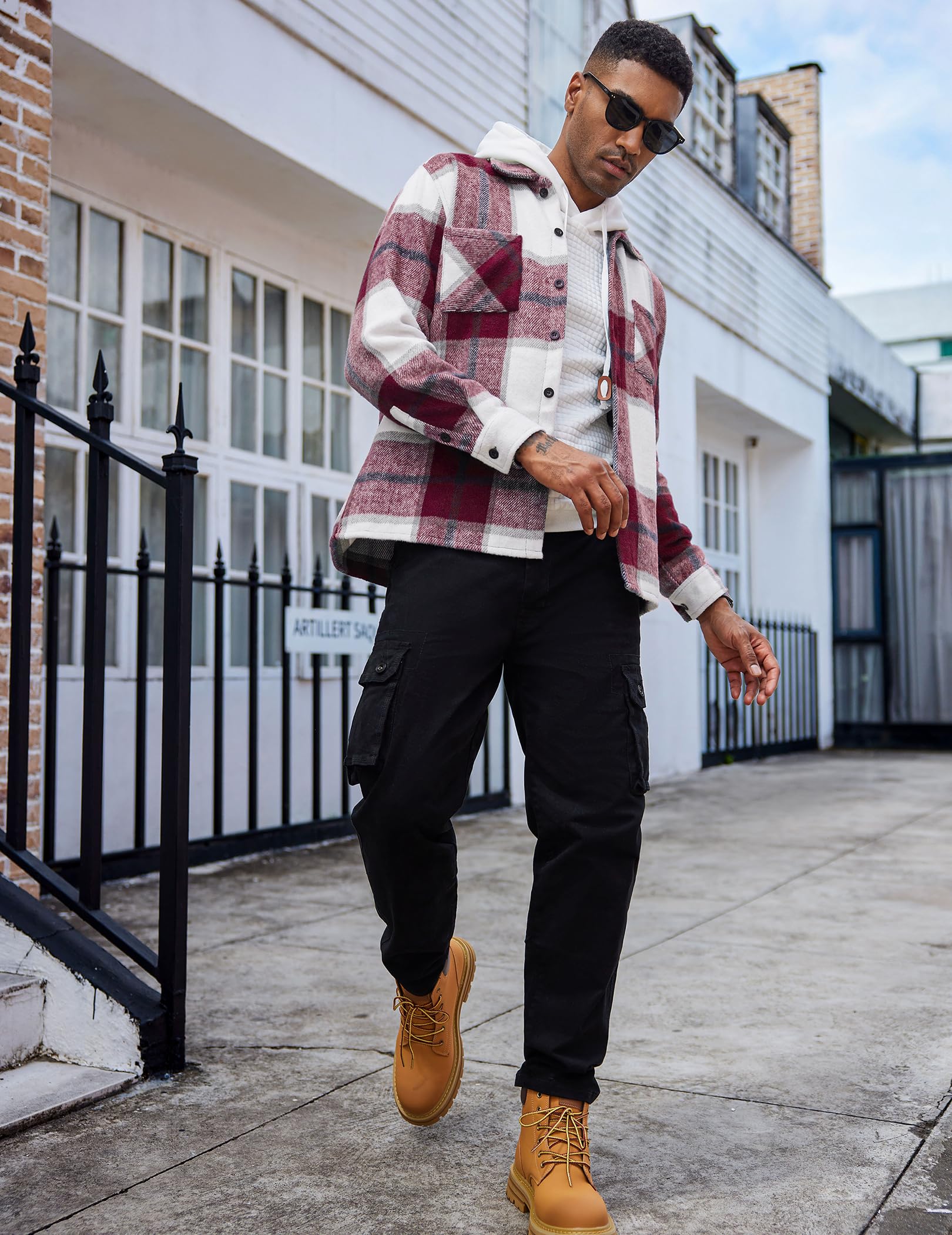 COOFANDY Men's Long Sleeve Flannel Shirt Jacket Button Up Fleece Plaid Shirt Lightweight Winter Shirts