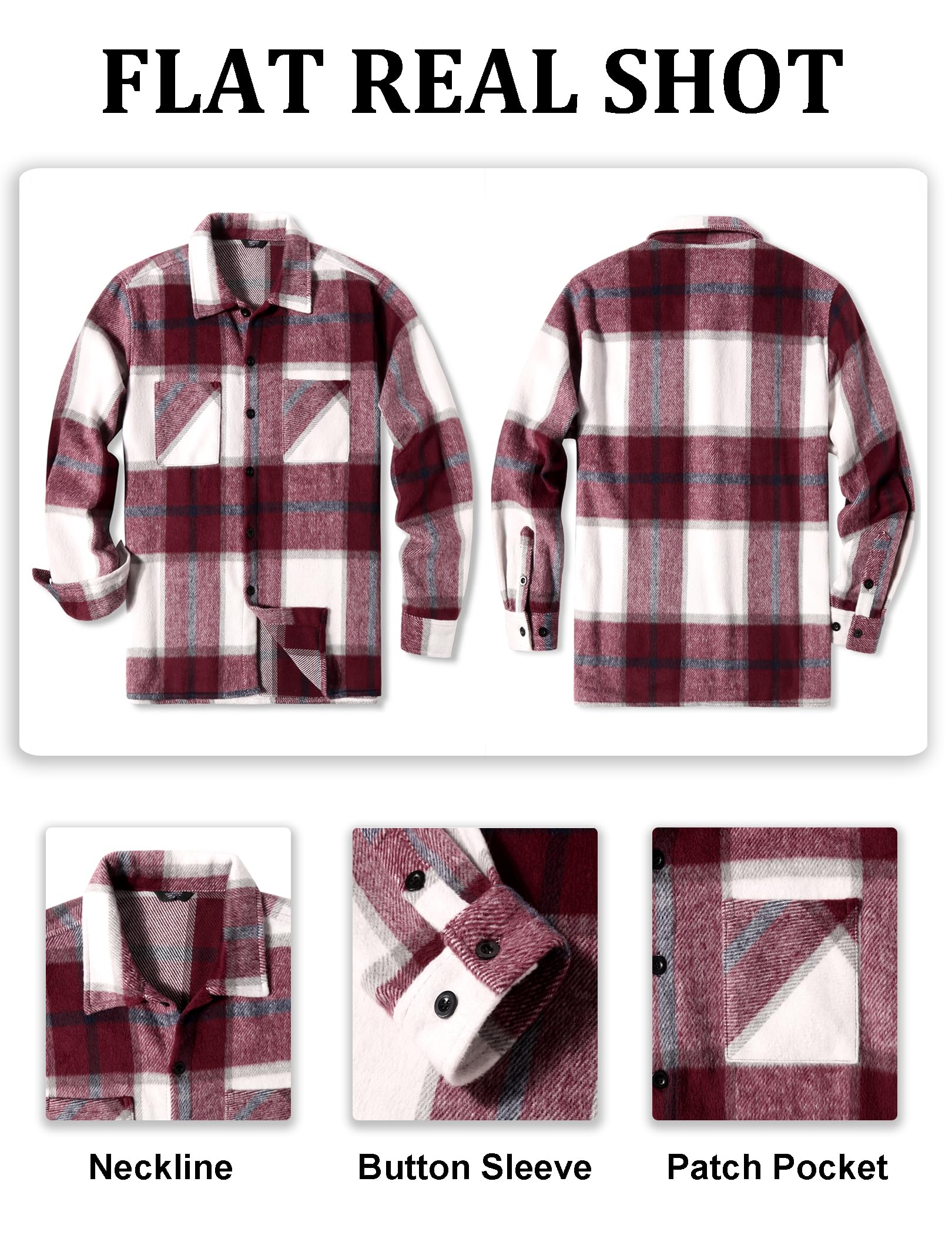 COOFANDY Men's Long Sleeve Flannel Shirt Jacket Button Up Fleece Plaid Shirt Lightweight Winter Shirts