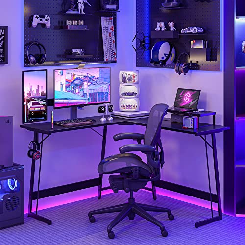BANTI L Shaped Desk, Computer Gaming Desk, Home Corner Desk, Office Writing Workstation with Large Monitor Stand, Space-Saving, Easy to Assemble, Black