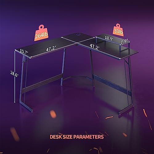 BANTI L Shaped Desk, Computer Gaming Desk, Home Corner Desk, Office Writing Workstation with Large Monitor Stand, Space-Saving, Easy to Assemble, Black